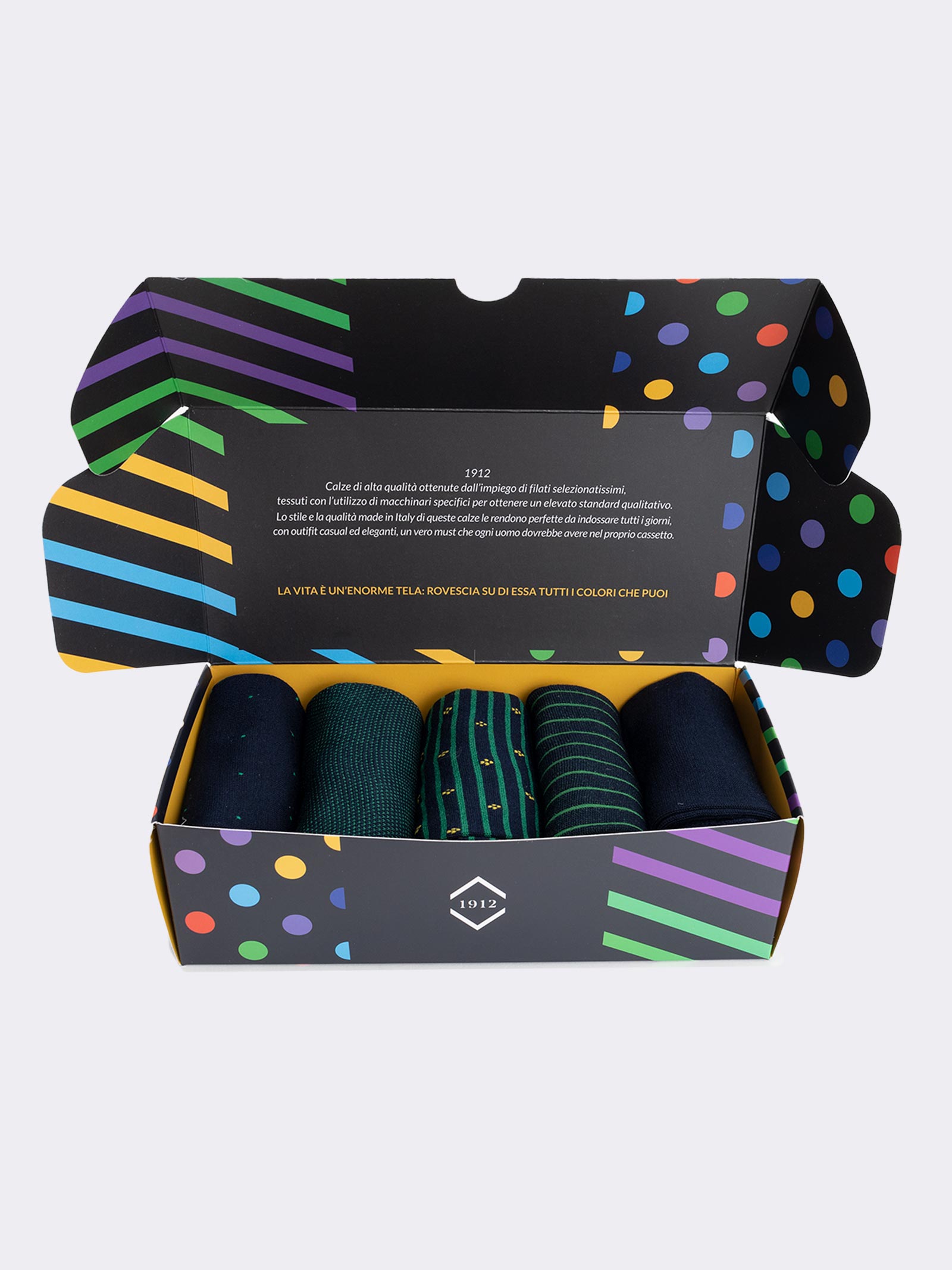 Elegante Geschenkbox 5 Paar gemusterte Herrensocken - Frische Baumwolle Made in Italy - Perfekte ...